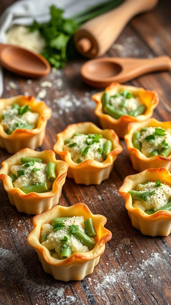 7 Green Bean Casserole Cups With Creamy Filling, Parmesan and Puff ...