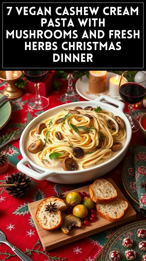 7 Vegan Cashew Cream Pasta With Mushrooms and Fresh Herbs Christmas Dinner